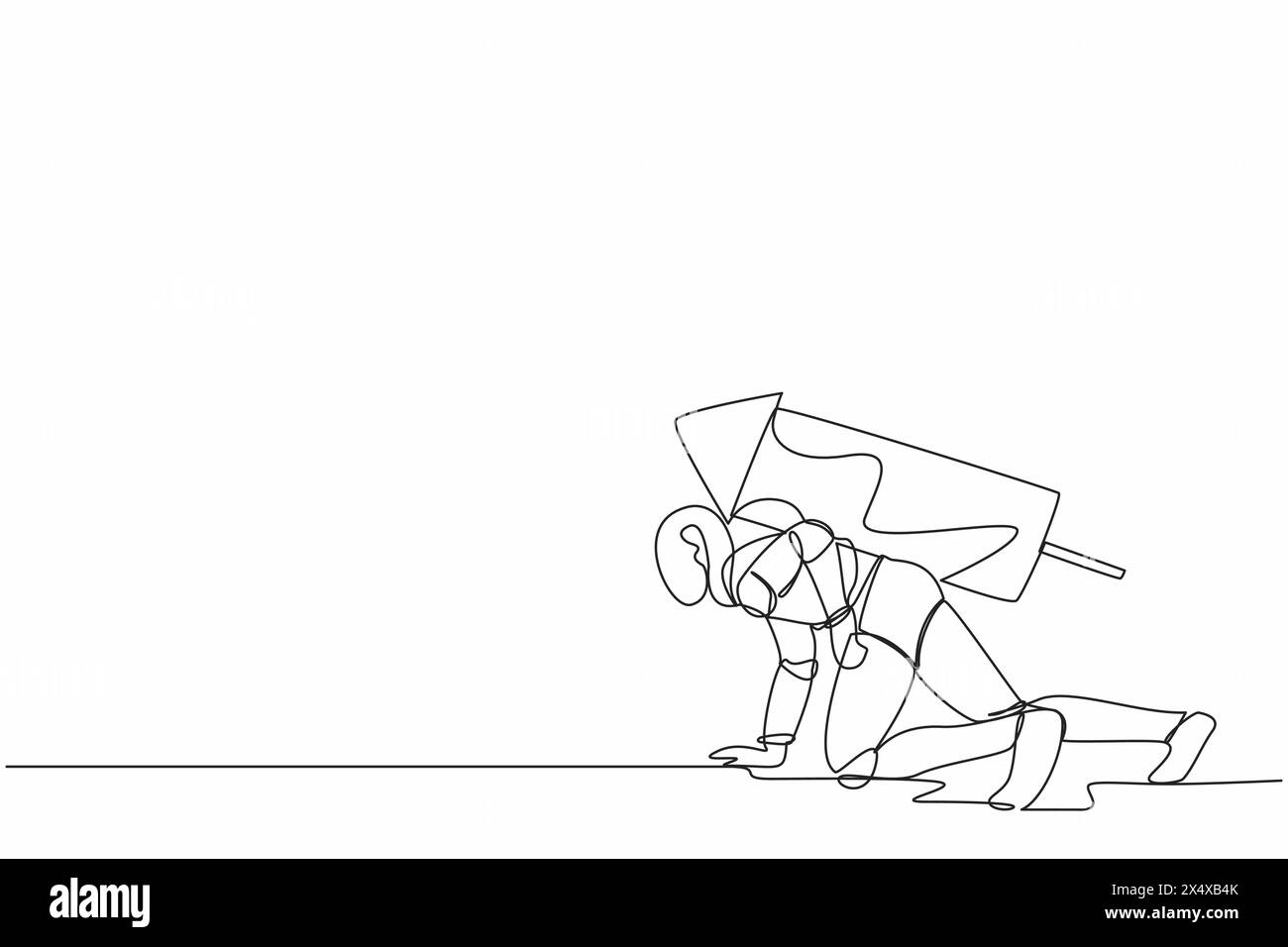 Continuous one line drawing robot with rocket on back stand on start ...