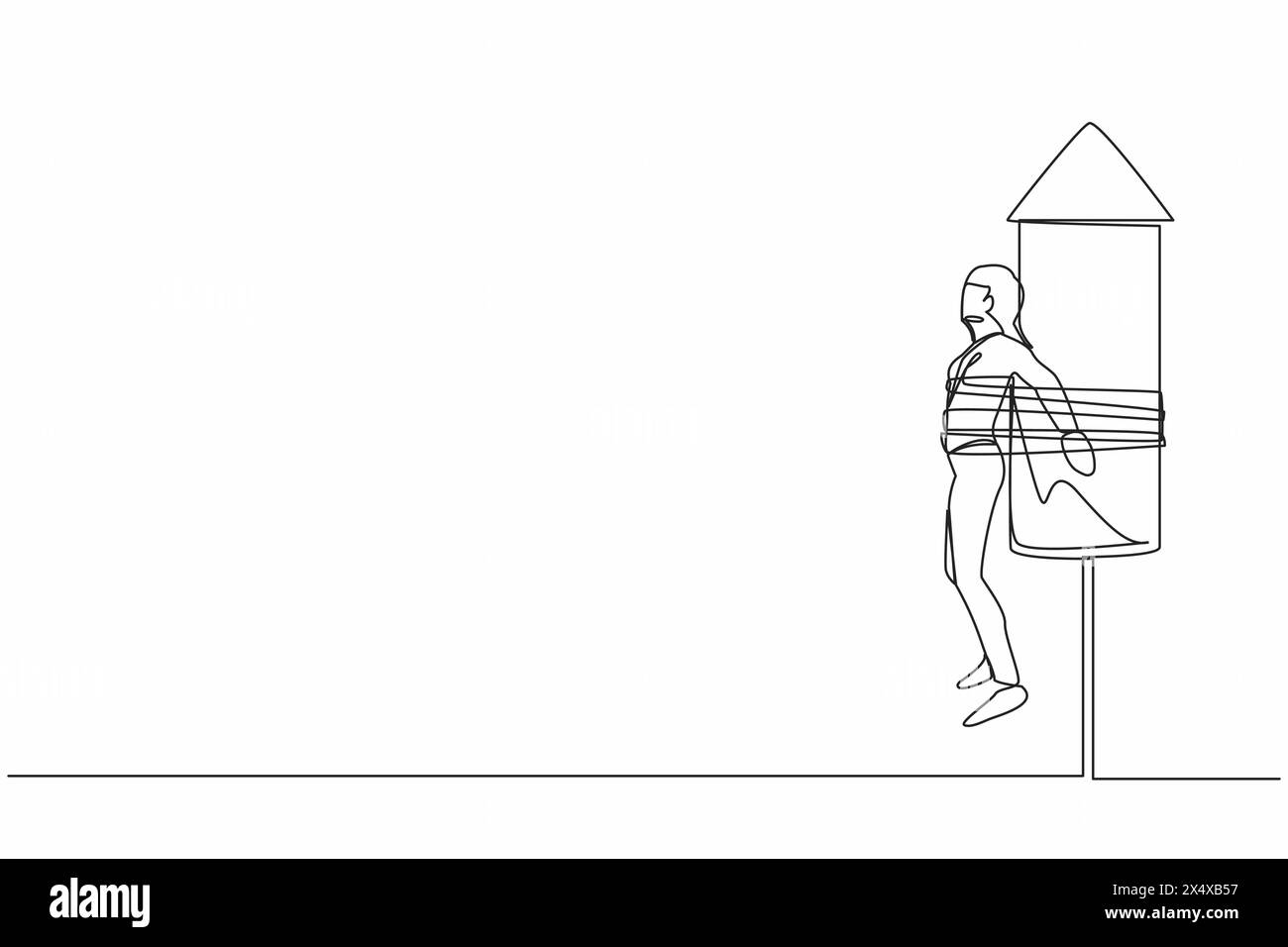 Single continuous line drawing businesswoman being fired and tied to ...