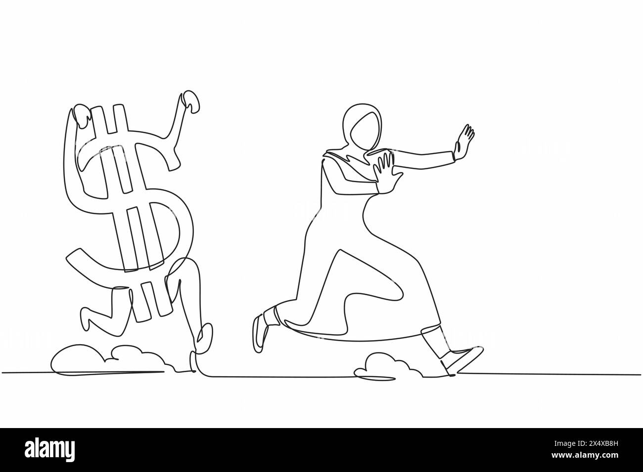 Single one line drawing fright Arab businesswoman being chased by ...