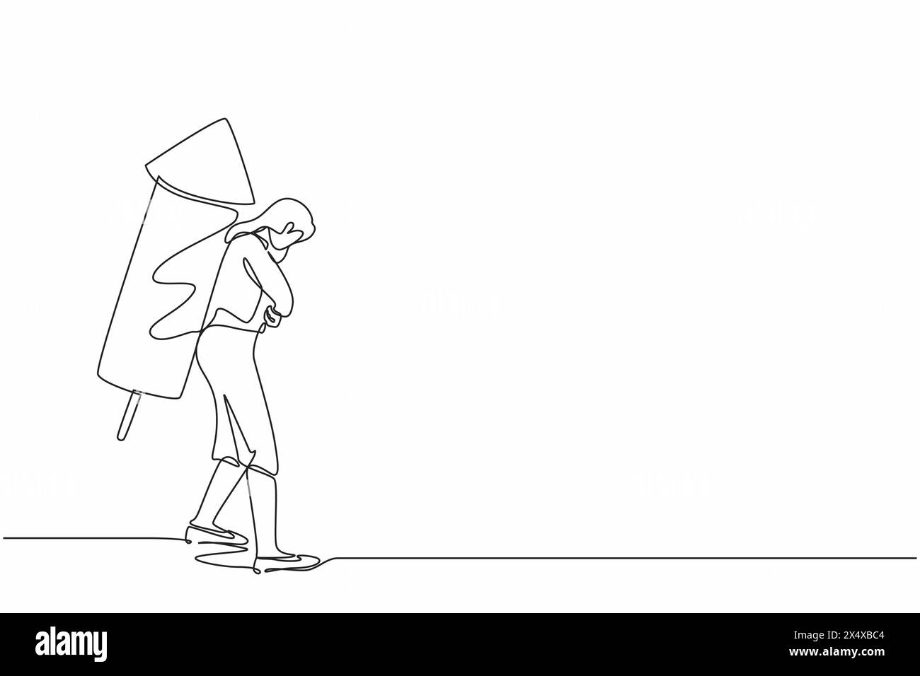 Single continuous line drawing businesswoman ignites big firework ...