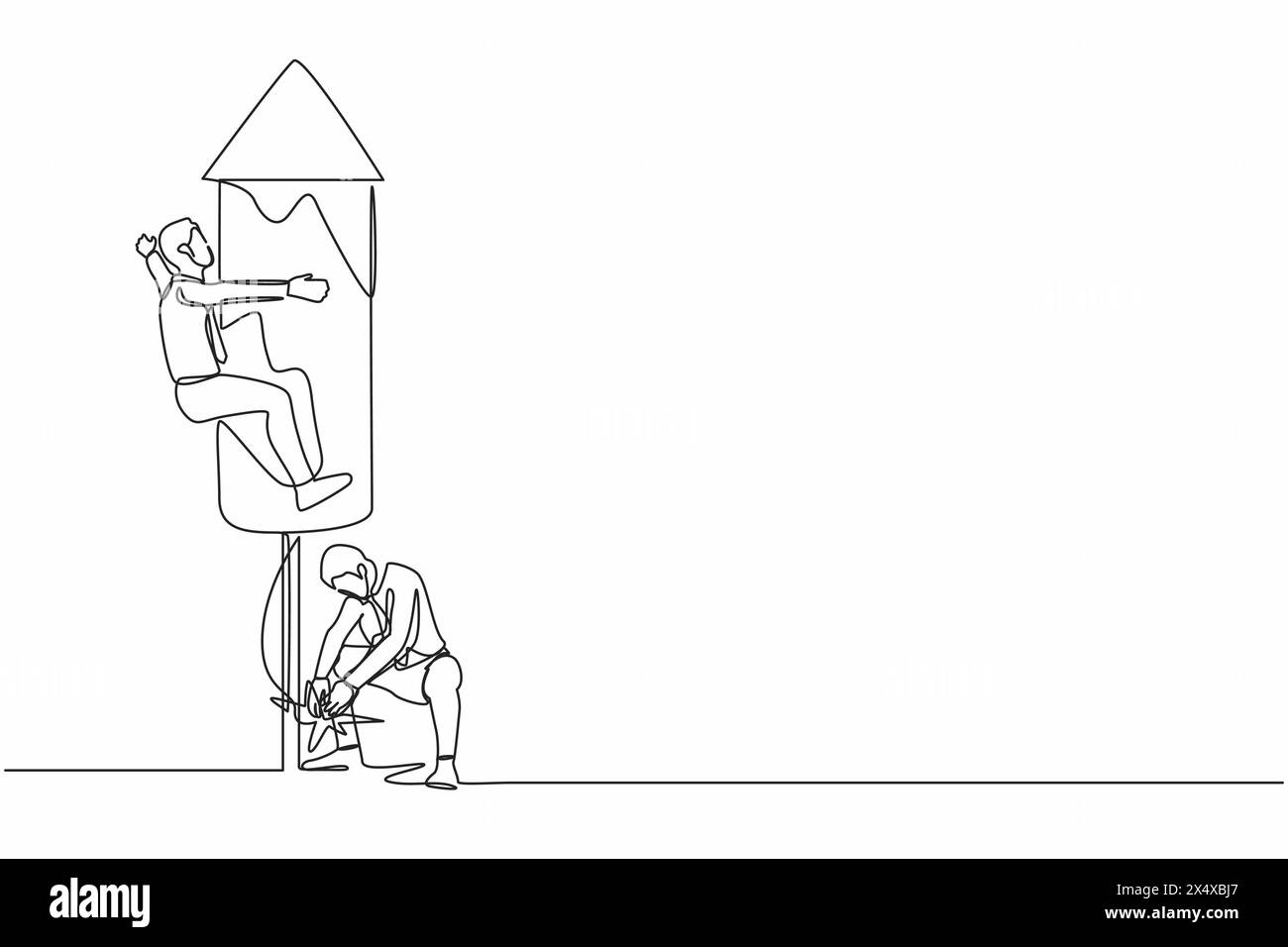 Single continuous line drawing businessman ignites a fireworks rocket ...