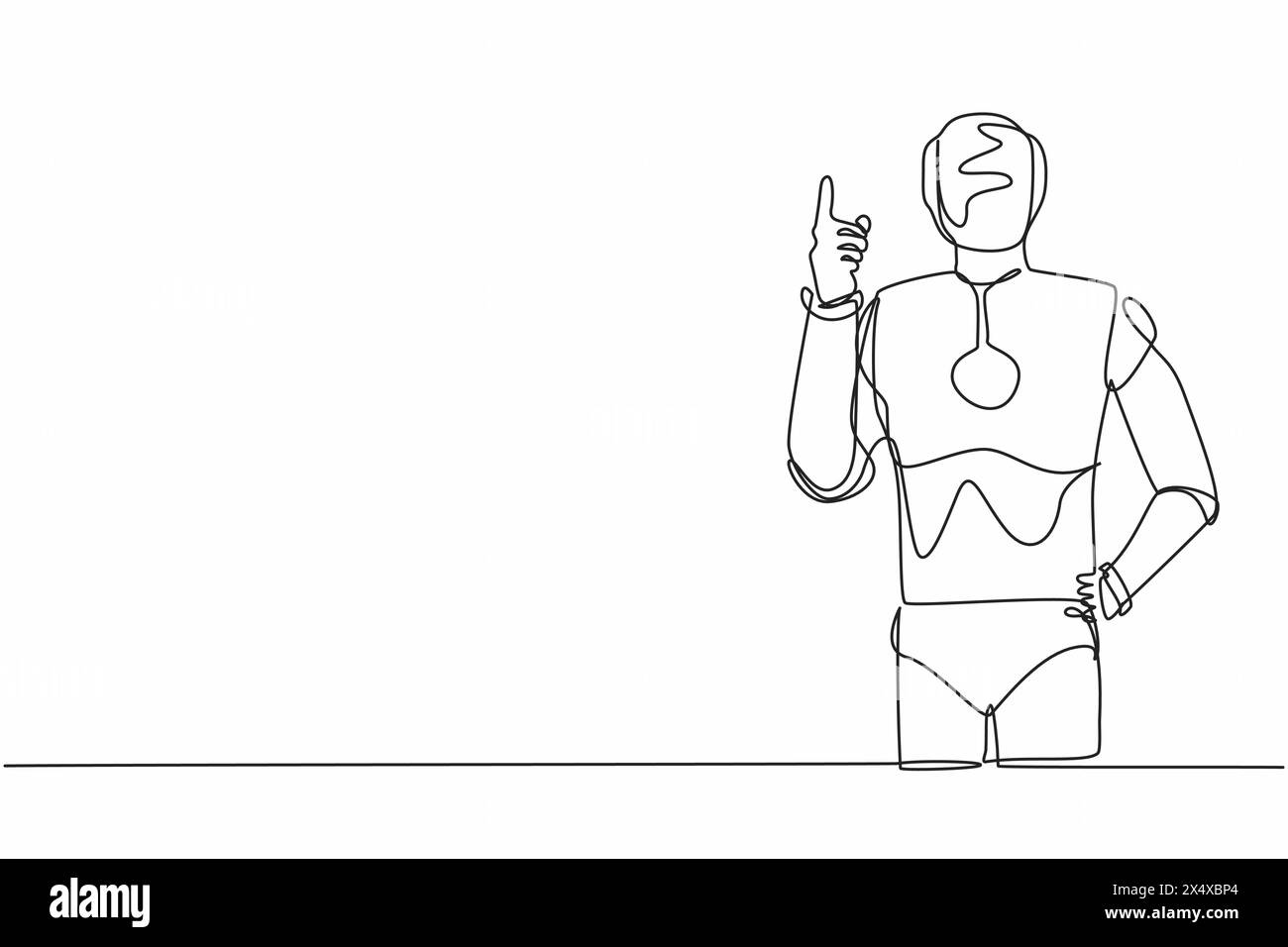 Single one line drawing robot standing with finger index up gesture ...