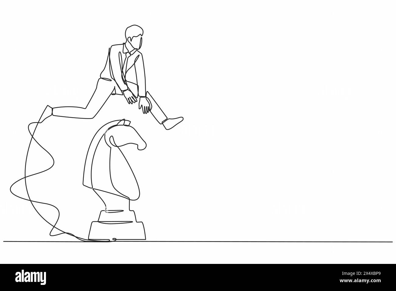 Single continuous line drawing businessman jumping over big chess ...