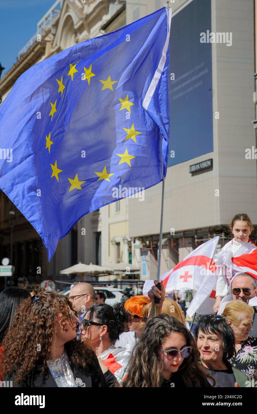 Rome, Italy. Rome, Italy. 5th May, 2024. Georgian and European flags ...