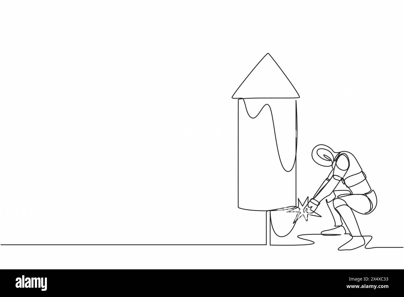 Single one line drawing robot launching firework rocket. Grow tech ...