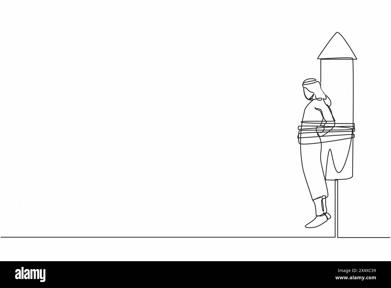 Single one line drawing Arabian businessman being tied to launching ...