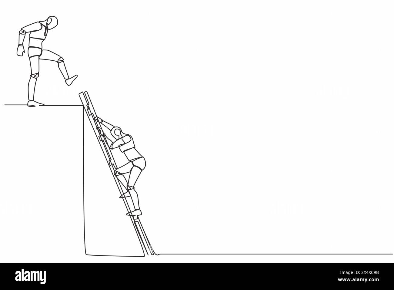 Continuous one line drawing robot kicking to make rival falling down ...