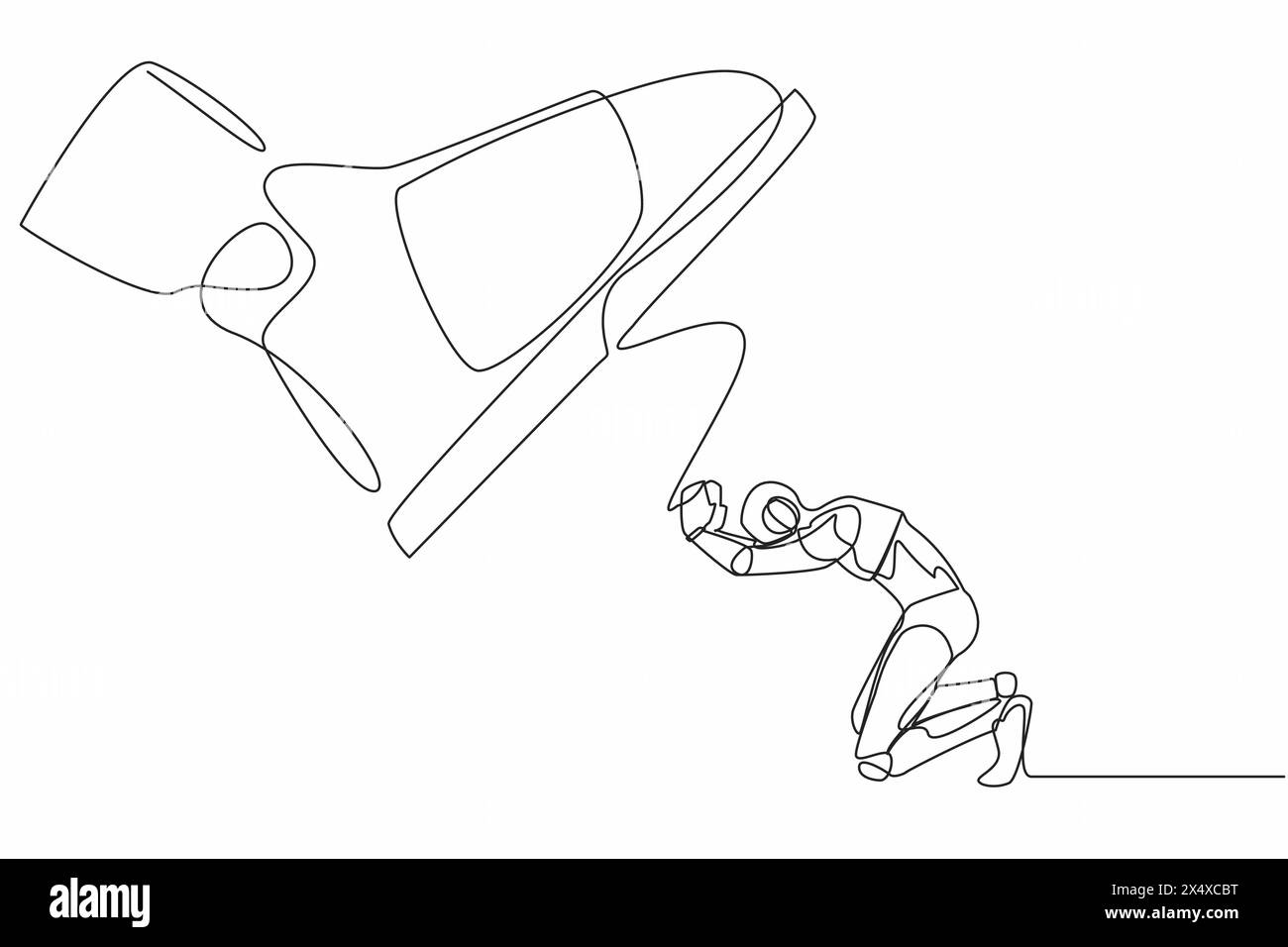 Single one line drawing robot kneel down under giant feet. Concept for ...