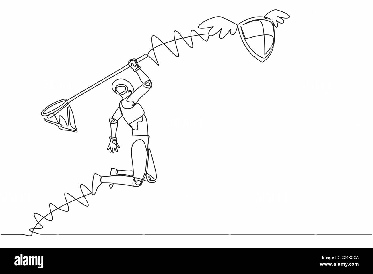 Continuous one line drawing robot try to catching flying shield with ...