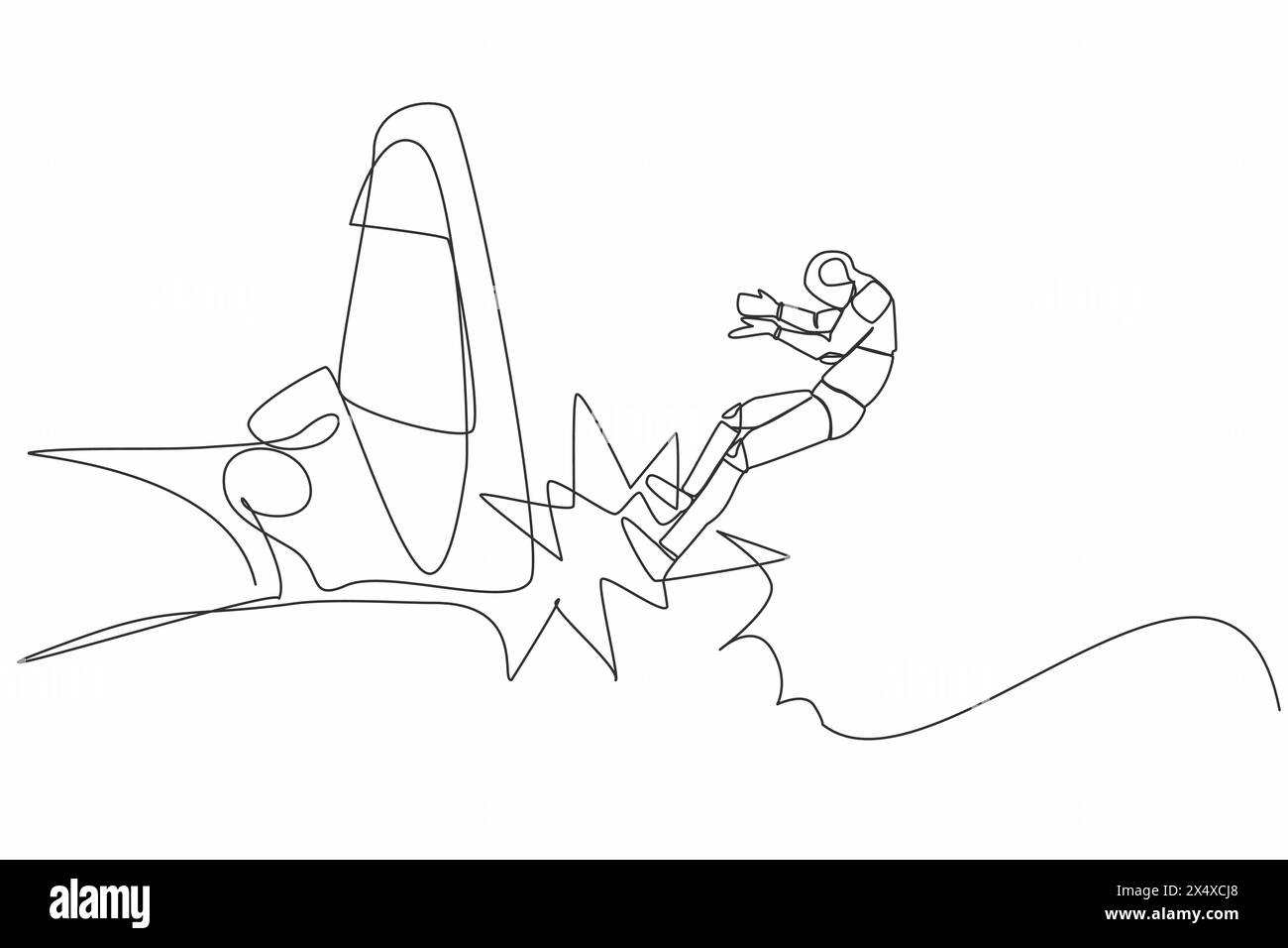 Single continuous line drawing robot kicked out by big foot. Bankruptcy ...