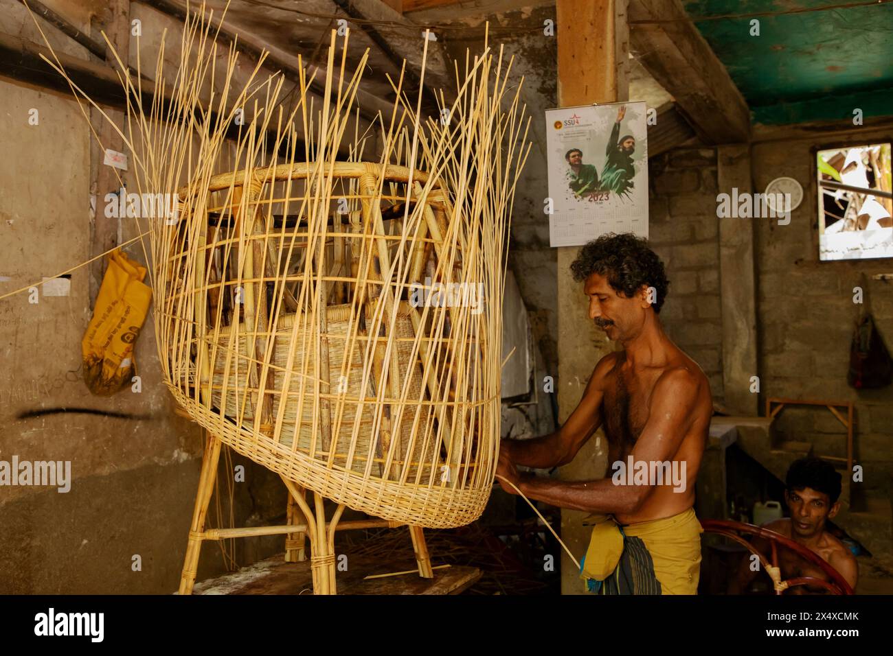 Warakapola, Sri Lanka. 10 february 2023. small rattan workshop-shop ...