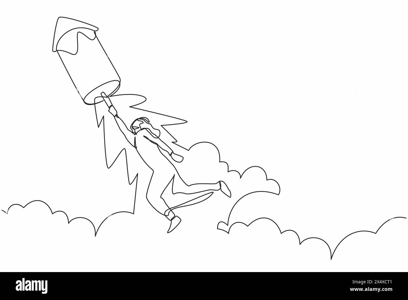 Continuous one line drawing Arab businessman fly on fireworks rockets ...