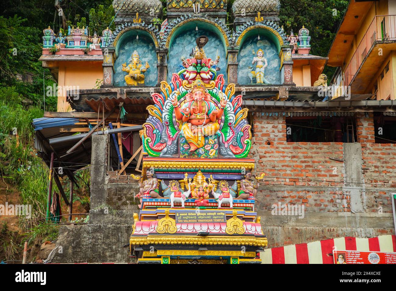 Kandy Road, Sri Lanka. 10.02.2023. Exterior of traditional Hindu temple ...