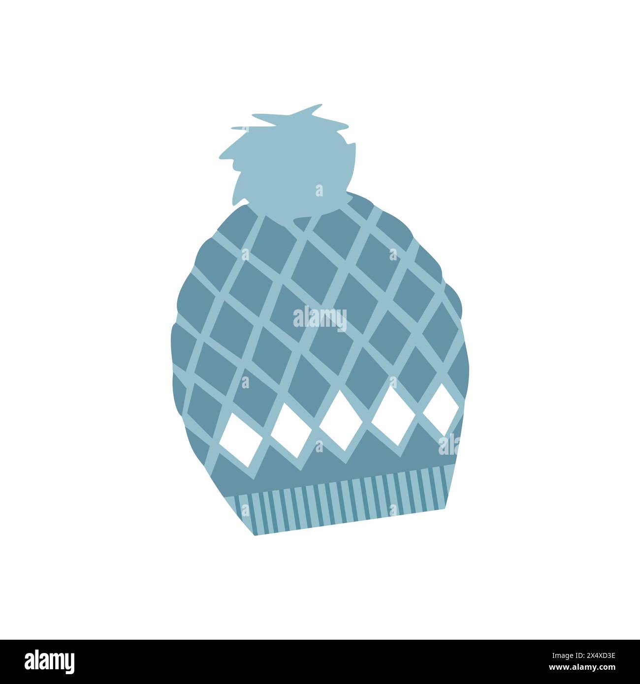 Knitted blue wool hat with pompom and diamond pattern, accessory for ...