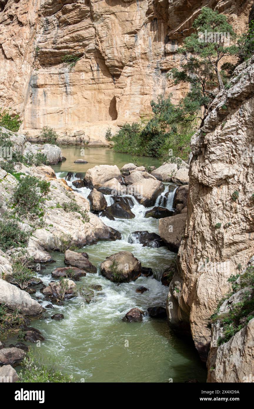 Caminito del Ray, The King's Path. Walkway pinned along the steep walls ...