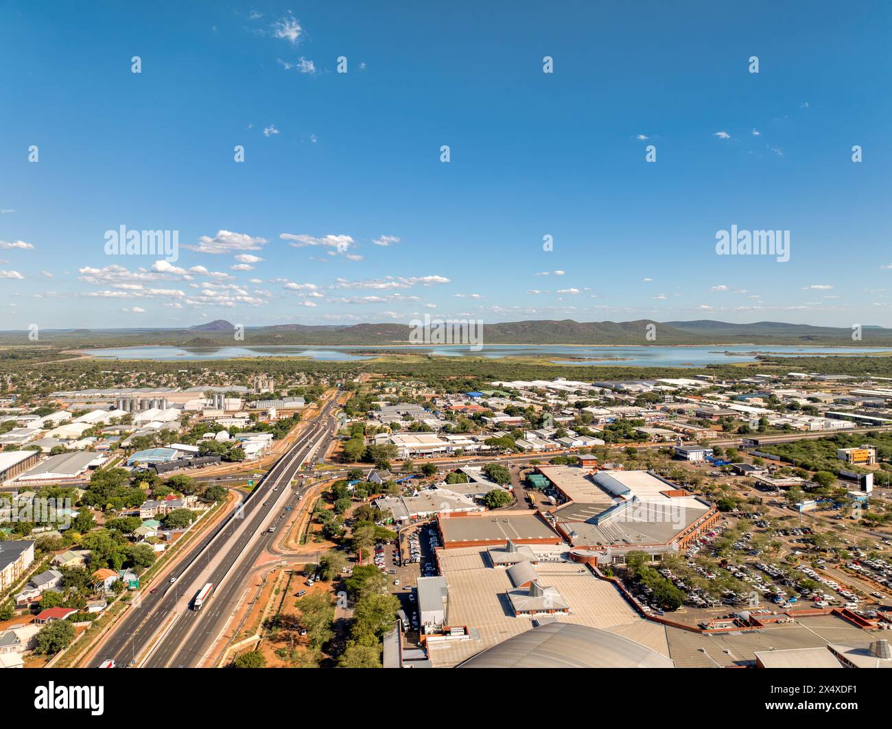 Gaborone aerial view drone perspective of industrial area with Gaborone ...
