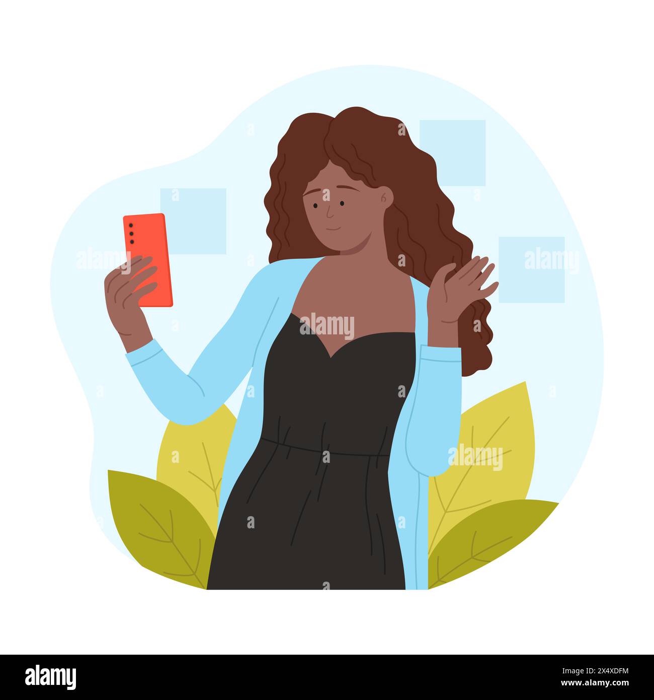 Beautiful girl taking selfie with mobile camera on phone, making self ...