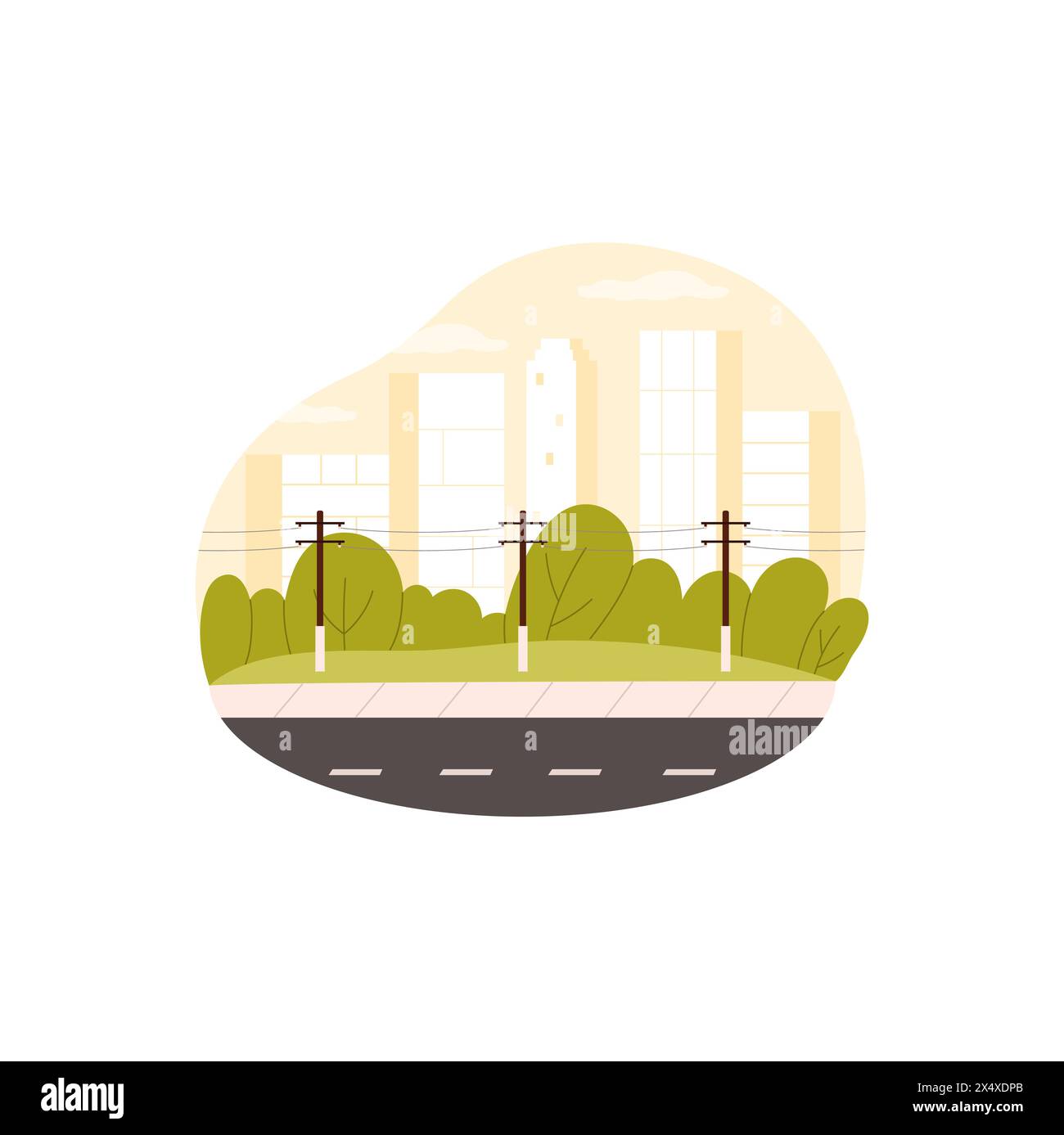 City road posts with wires for electricity energy transmission and ...