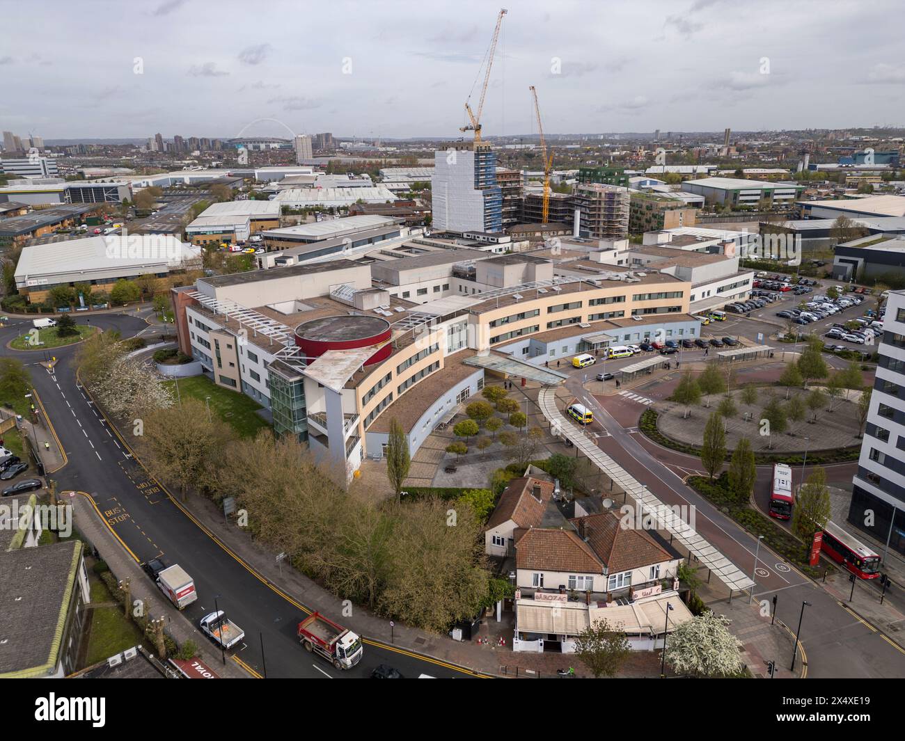 Aerial view of Central Middlesex Hospital, Park Royal, London, UK Stock ...