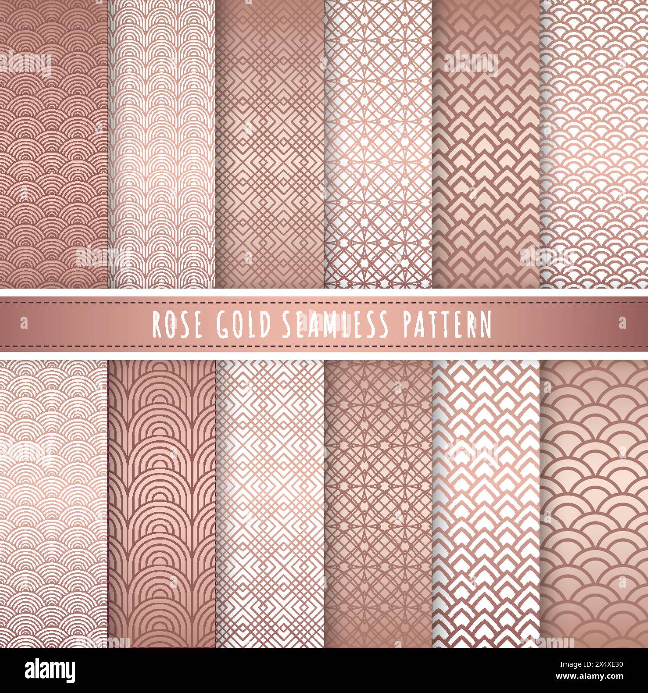 Rose gold pattern seamless collection. Pink gold abstract patterns. Set ...