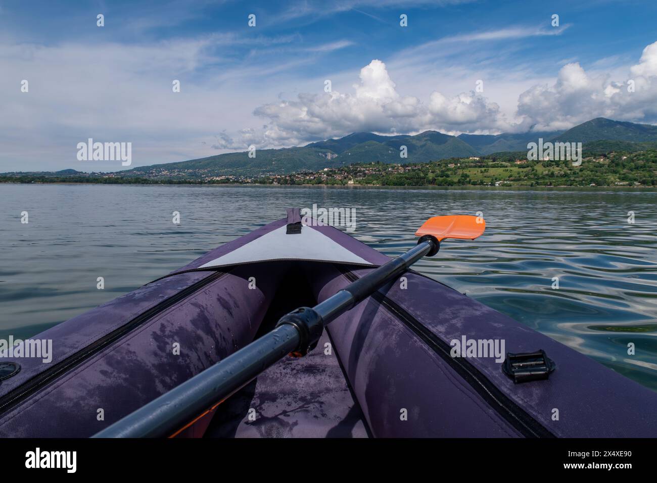 Canoeing scene on Lake Pusiano Stock Photo - Alamy