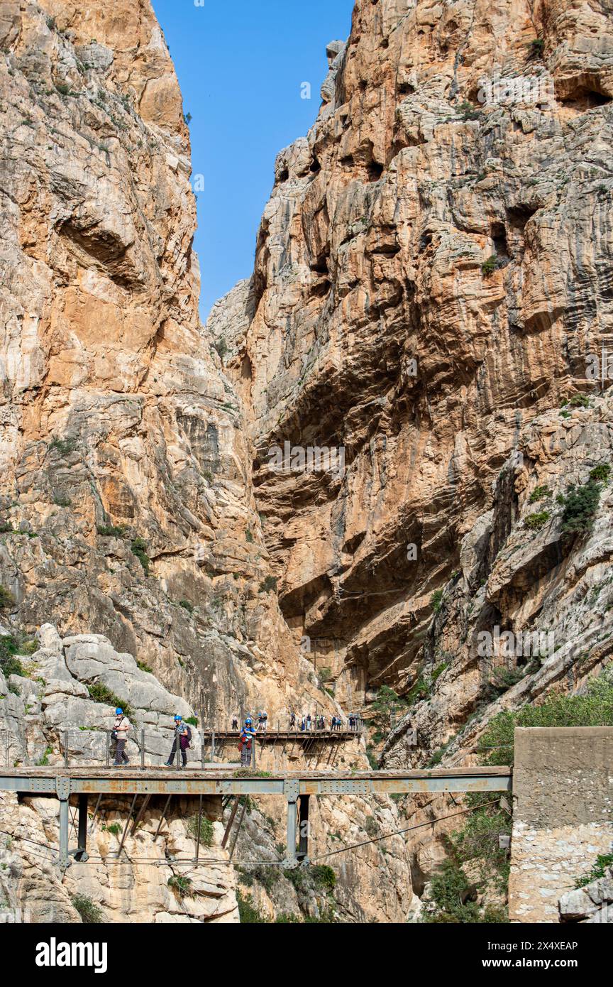 Caminito del Ray, The King's Path. Walkway pinned along the steep walls ...