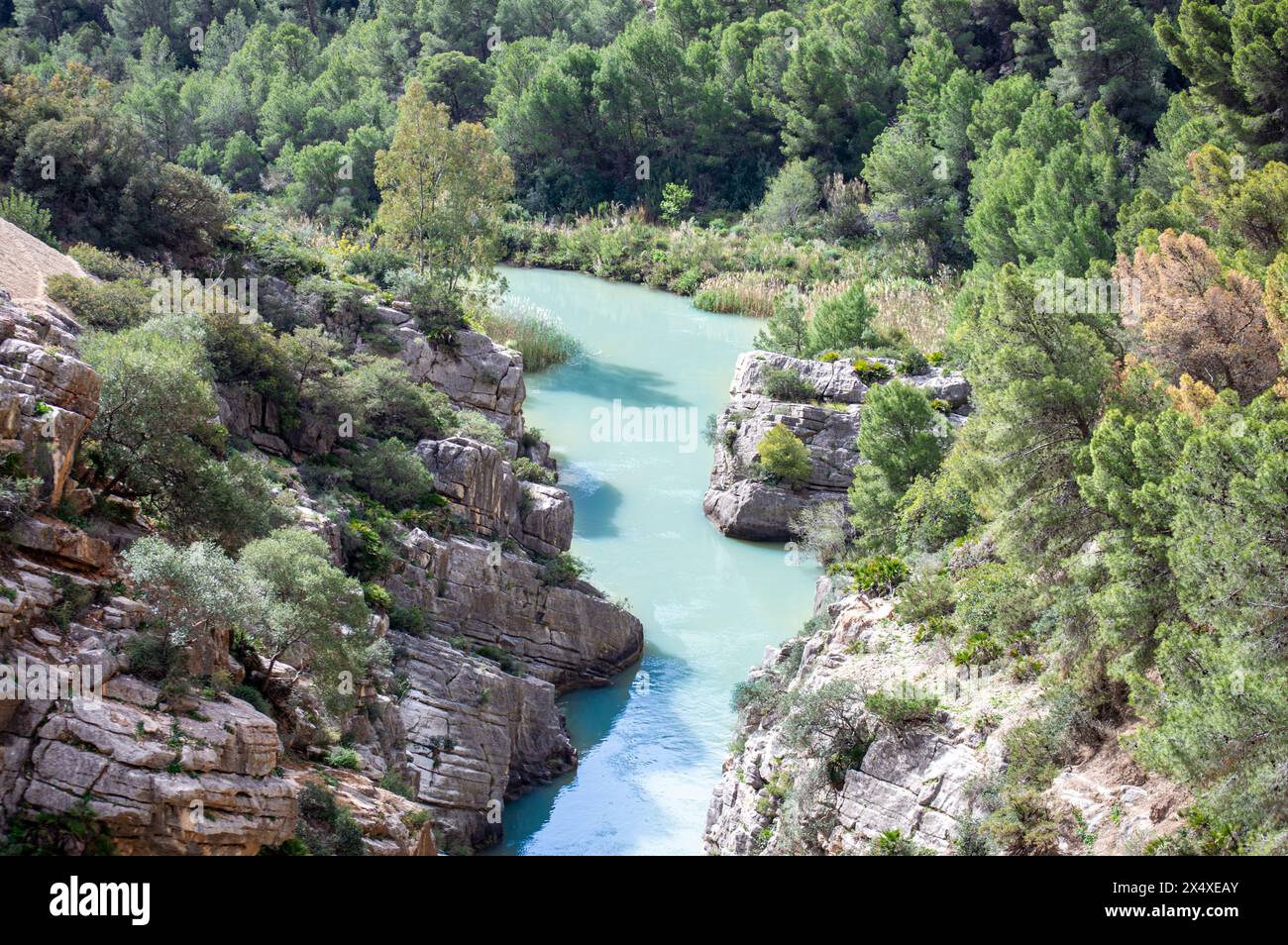 Caminito del Ray, The King's Path. Walkway pinned along the steep walls ...