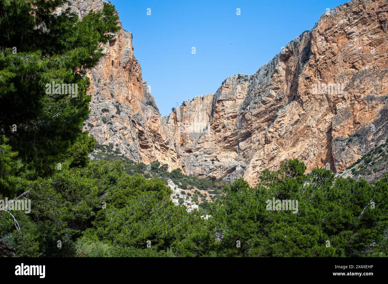 Caminito del Ray, The King's Path. Walkway pinned along the steep walls ...