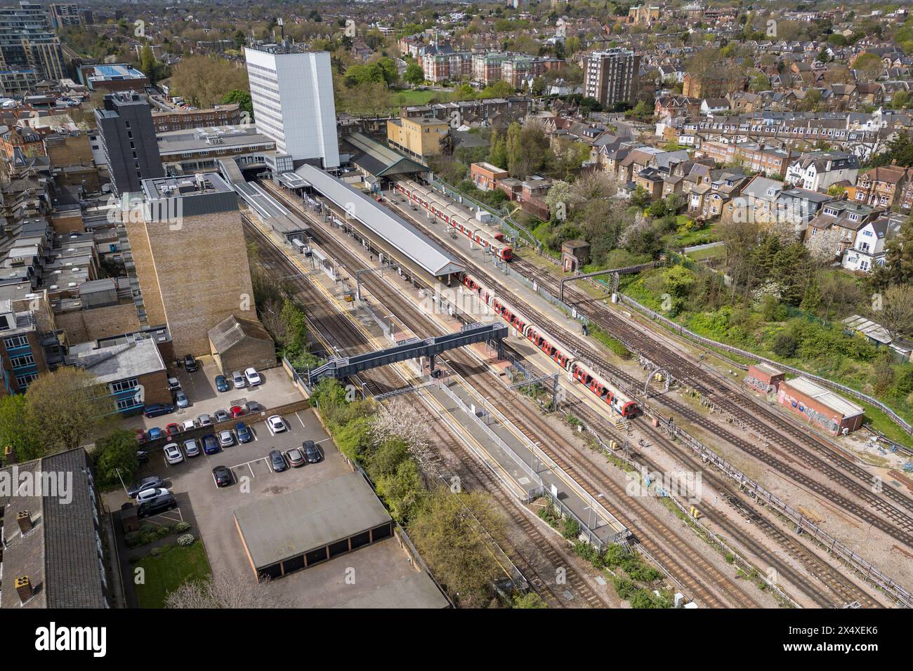 Aerial view of the platforms at Ealing Broadway railway station, Ealing ...
