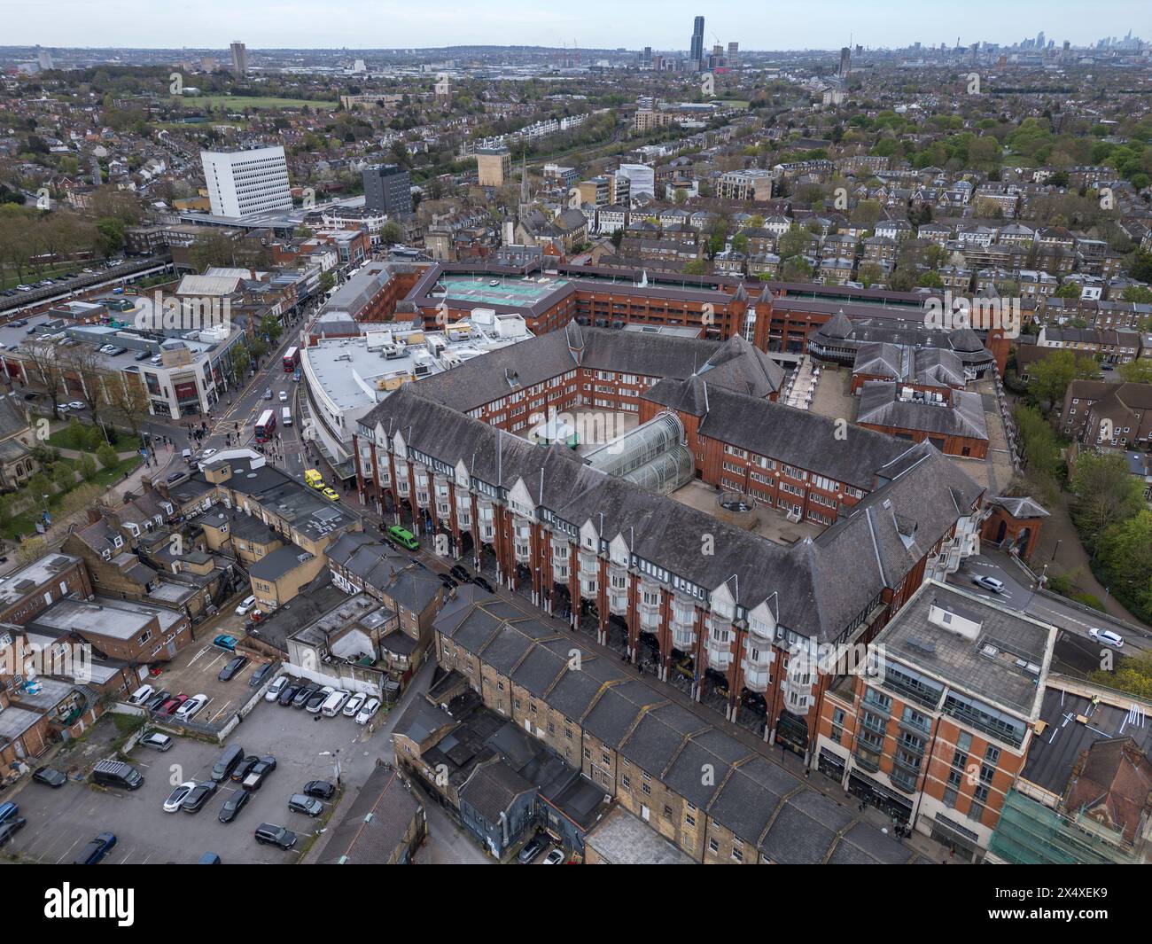 General aerial view of Ealing Broadway shopping area, Ealing, London ...