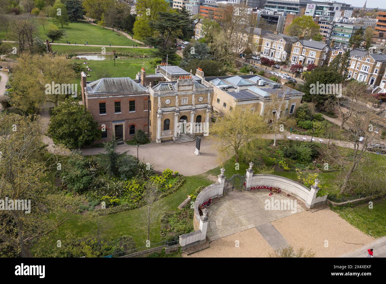 Aerial view of Pitzhanger Manor & Gallery, Walpole Park, Ealing, London ...