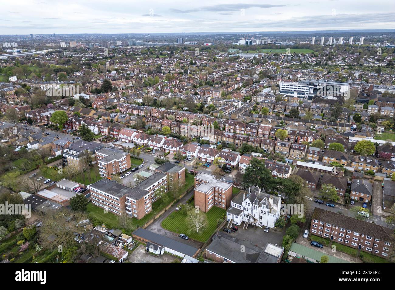 General aerial view of residential area of Ealing (W5) close to Ealing ...