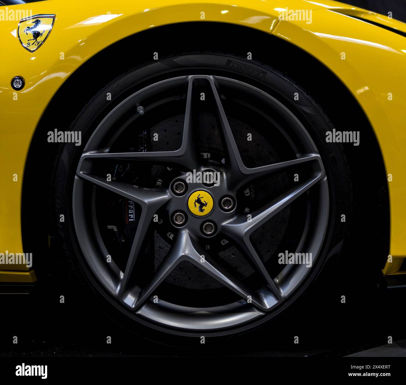 Detail of an emblem of Ferrari on a wheel detail Stock Photo - Alamy