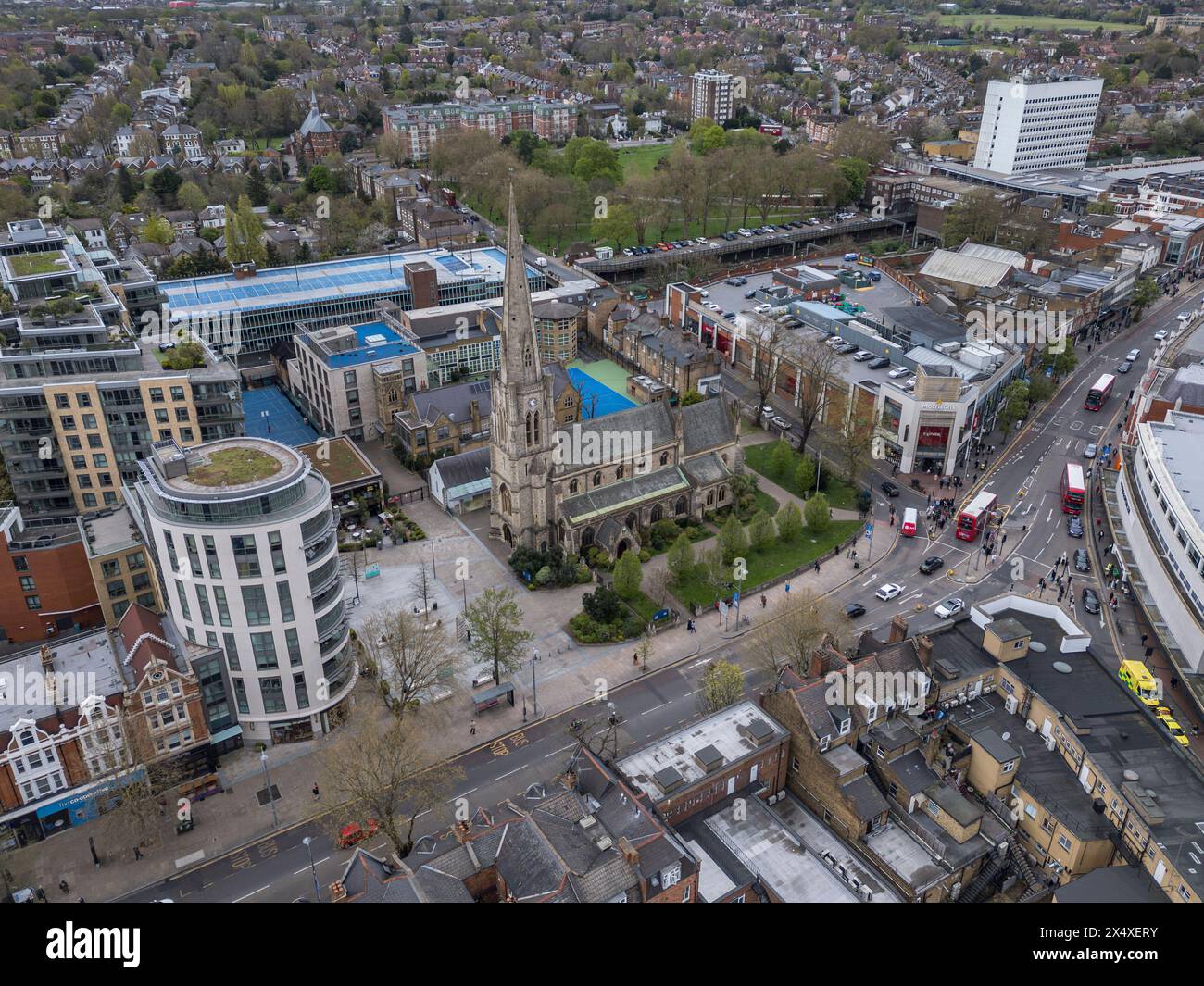 Aerial view of Christ the Saviour Parish Church and New Broadway ...