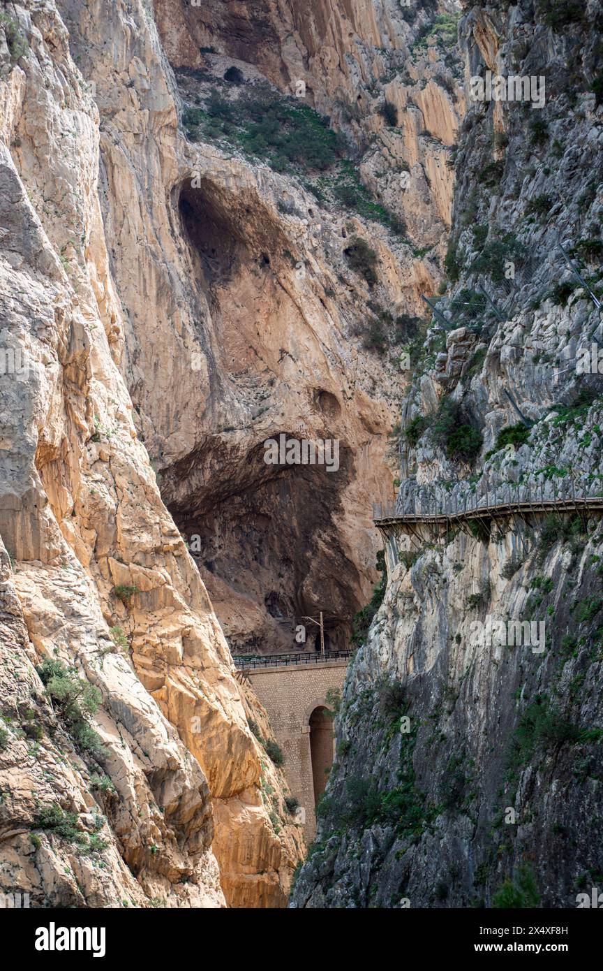 Caminito del Ray, The King's Path. Walkway pinned along the steep walls ...