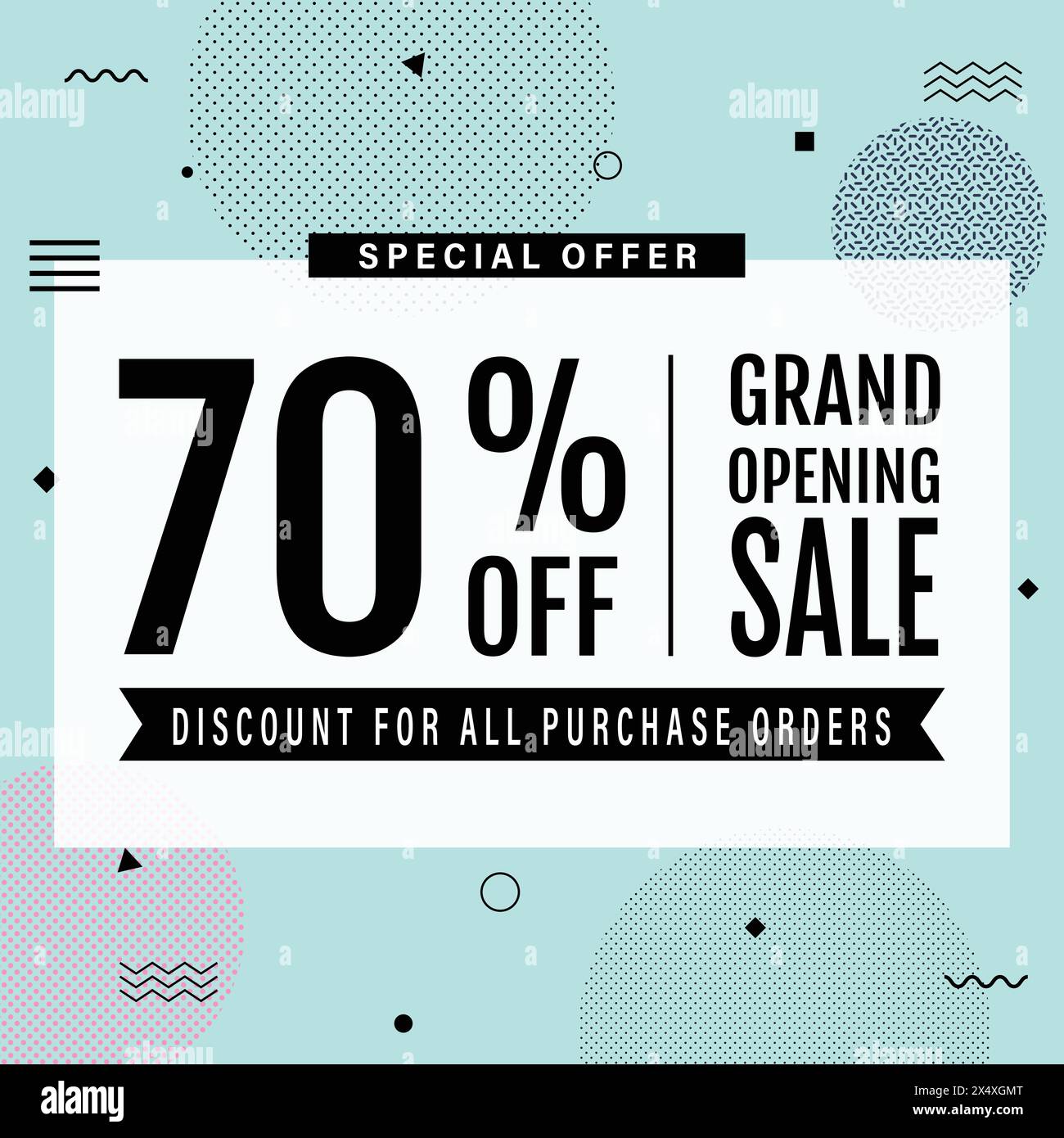 Promotion grand opening banner design template. Memphis sale banner ...