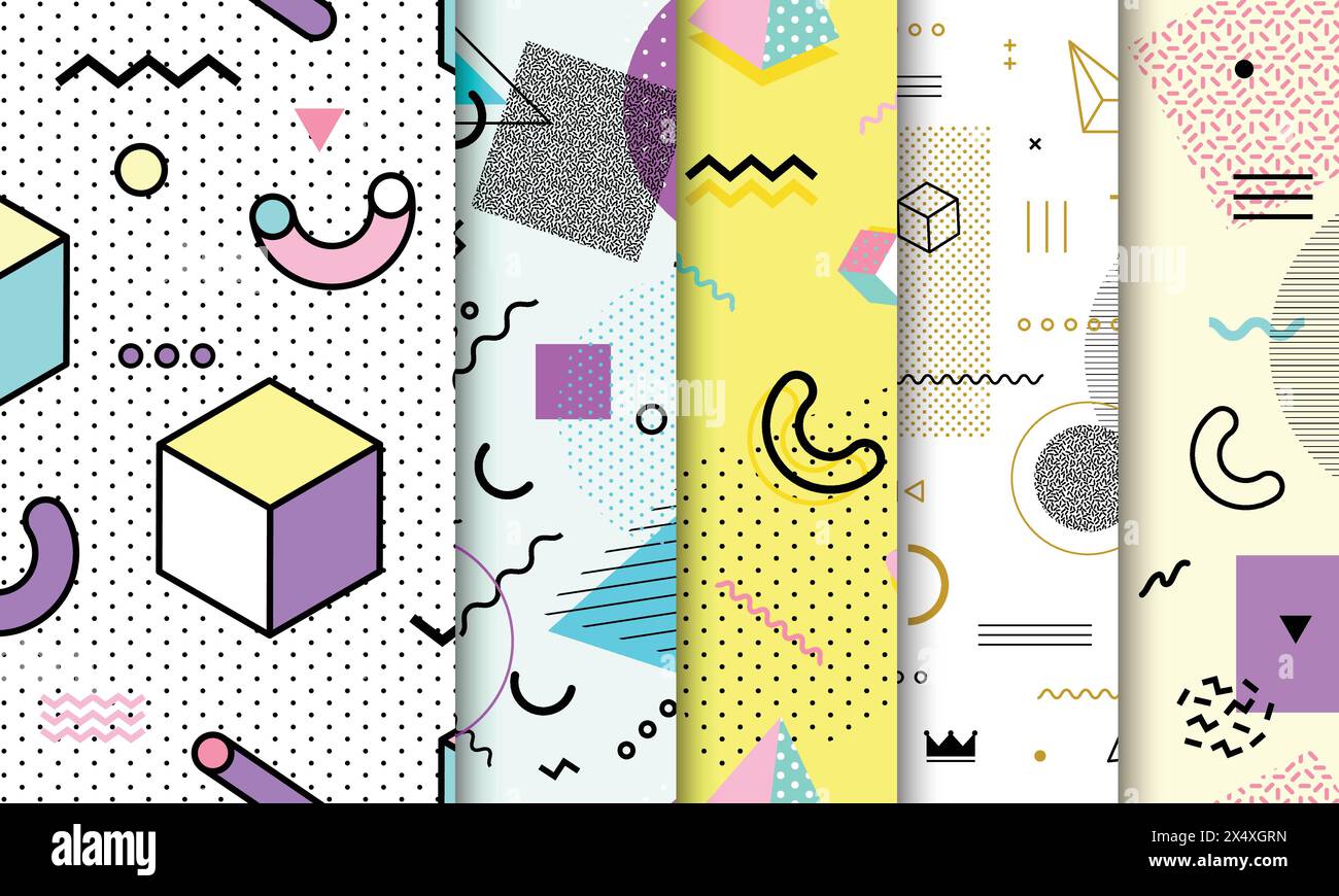 Memphis seamless pattern collection. Geometric seamless pattern different shapes fashion 80's-90 ...