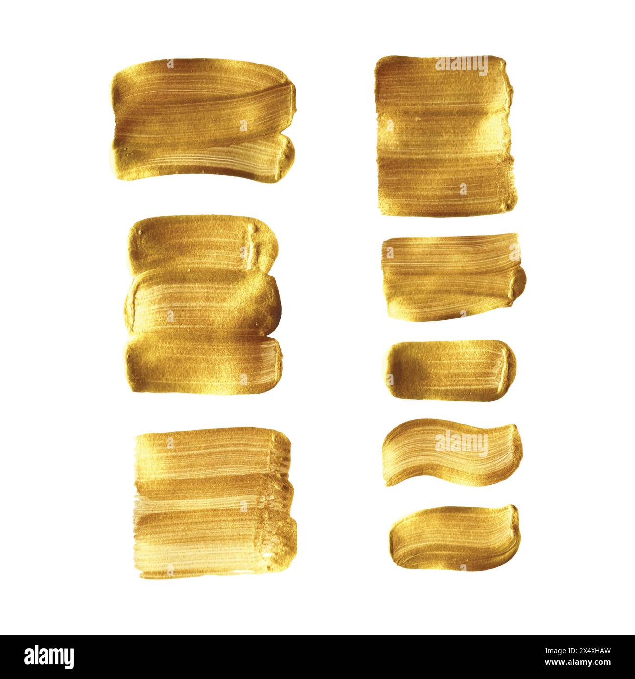 Gold paint brush stroke smear set isolated on white background Stock ...