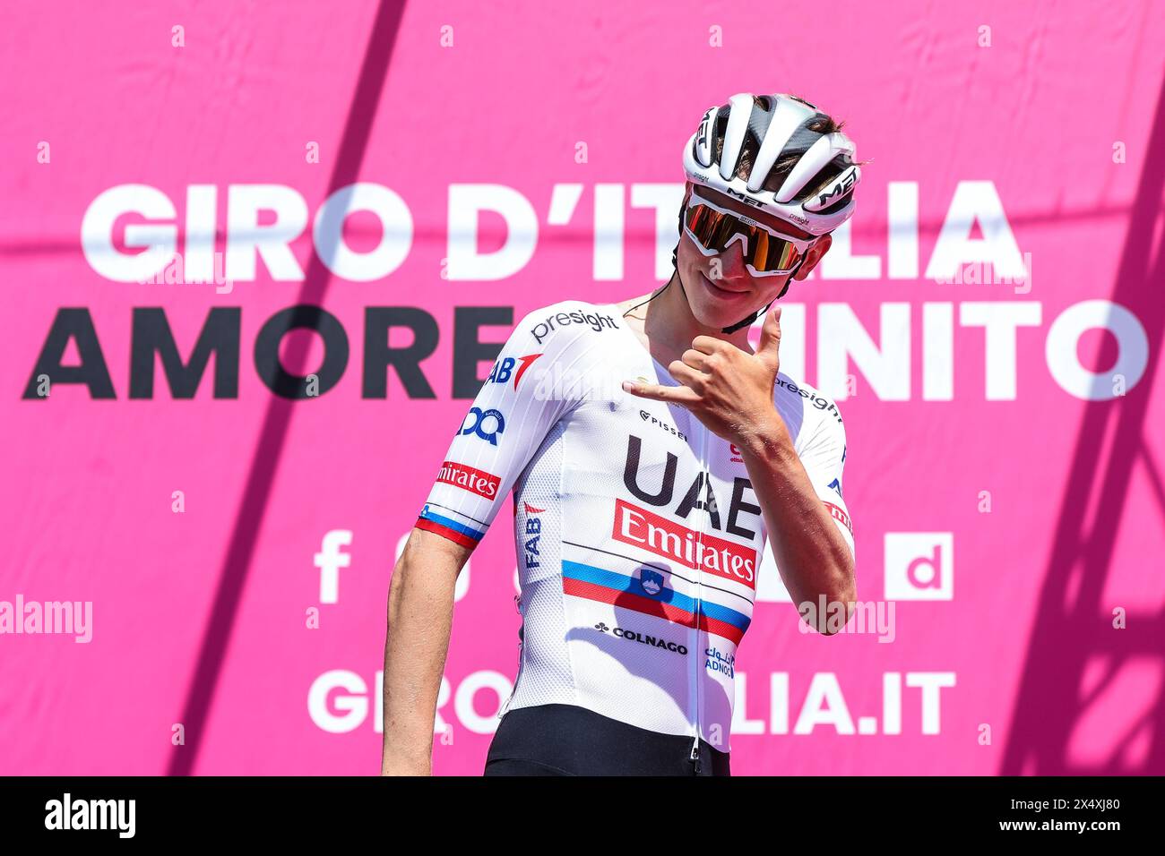 Tadej Pogacar of Slovenia and UAE Team Emirates seen prior to the 107th ...