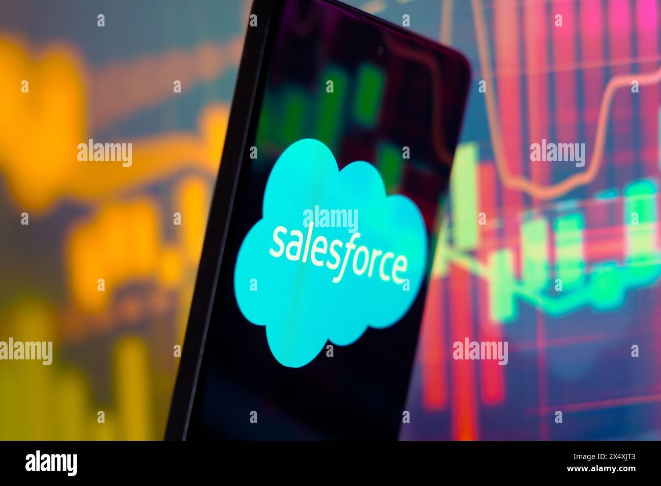 In this photo illustration, the Salesforce logo is displayed on a ...