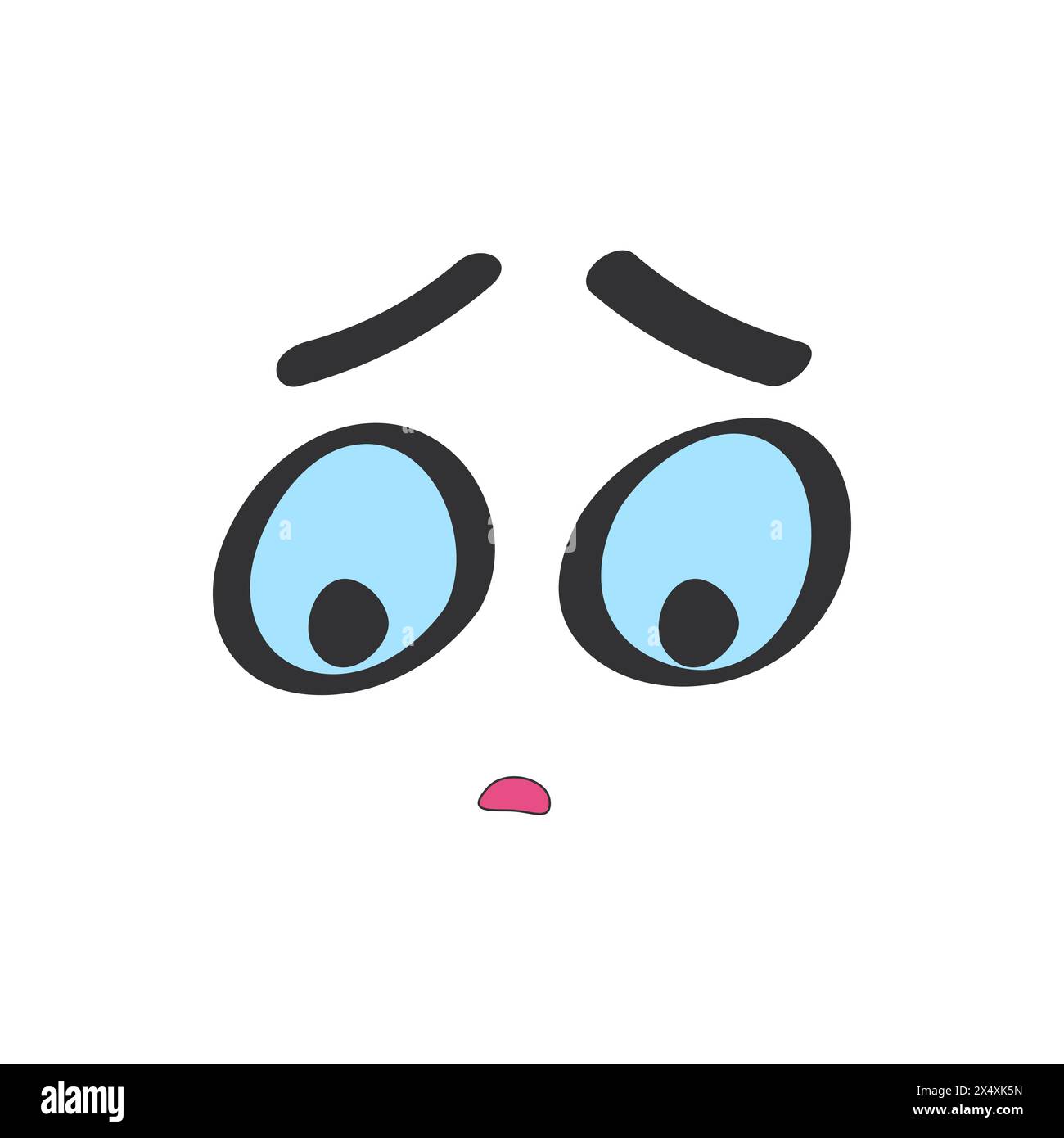 Sad expression on cute face, funny human eyes and mouth in doodle style ...