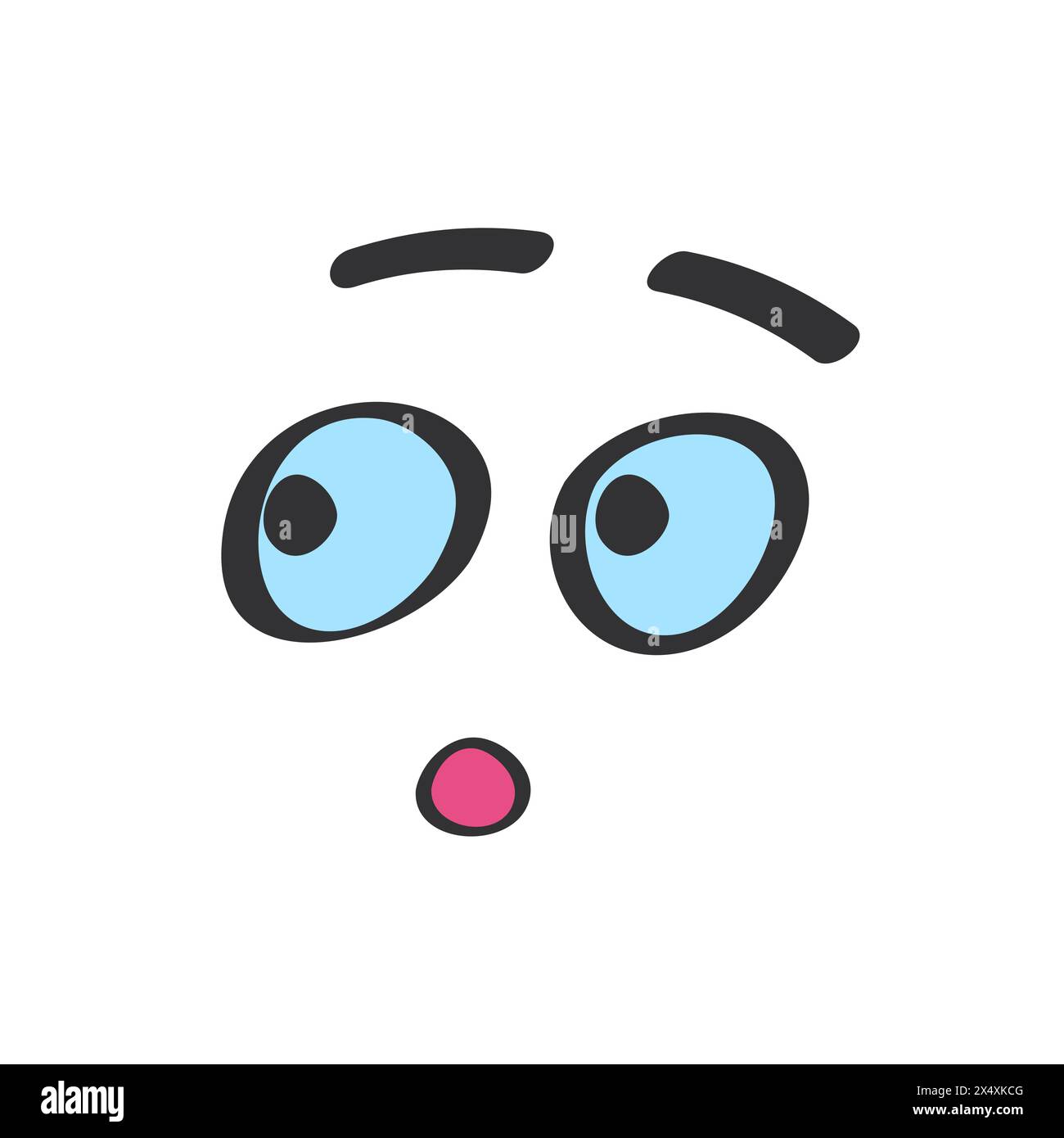 Surprised expression on cute face with blue eyes, doodle style vector ...