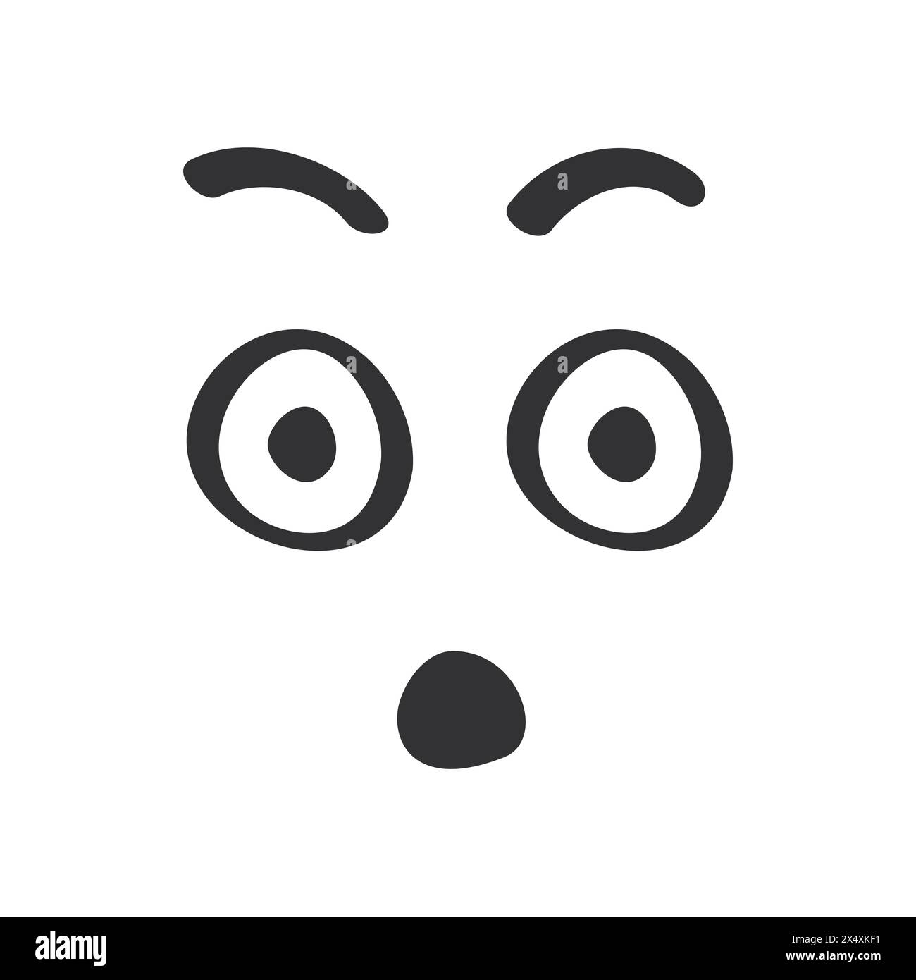 Panic expression on surprised face of character in monochrome doodle ...