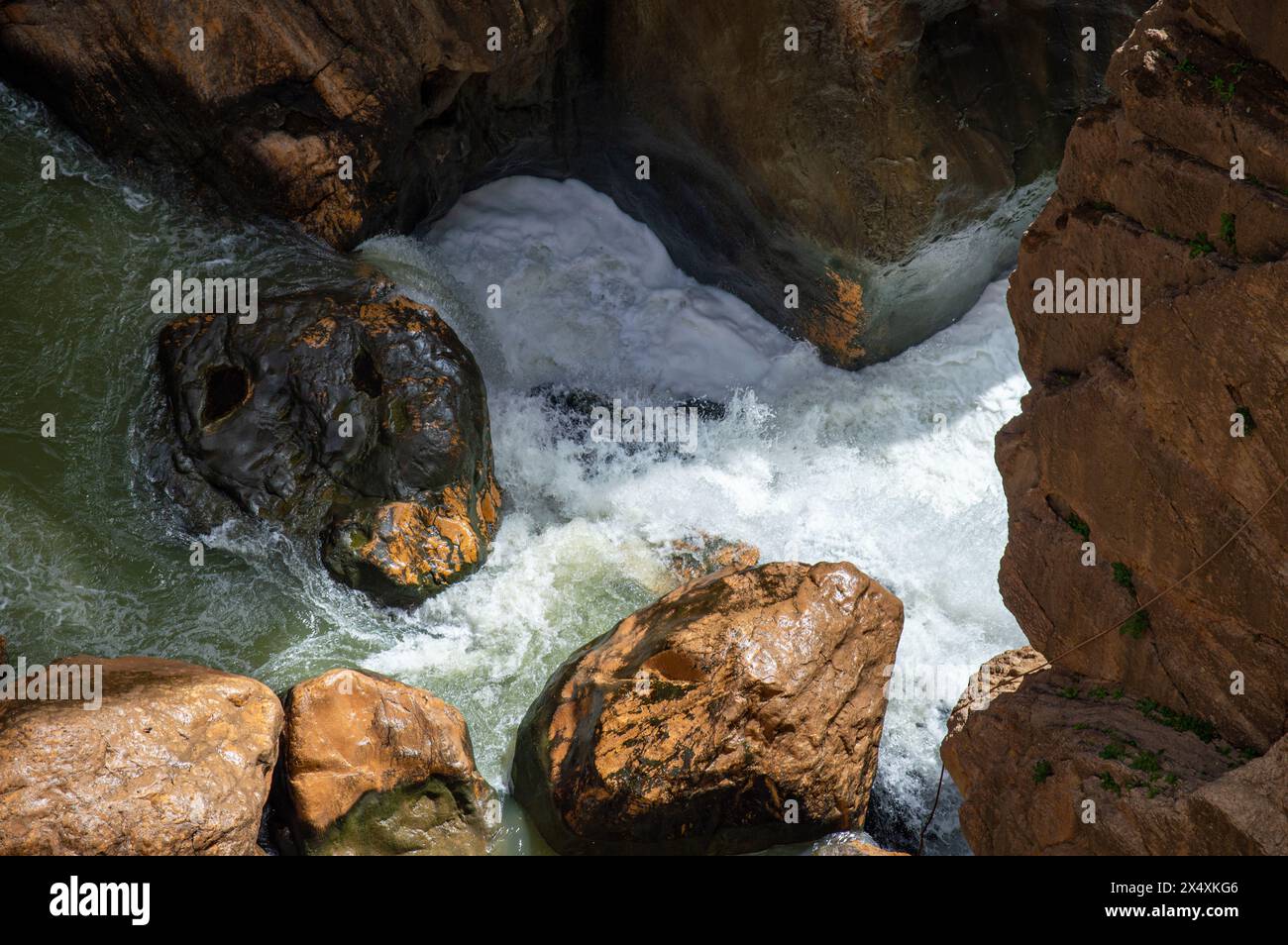 Caminito del Ray, The King's Path. Walkway pinned along the steep walls ...