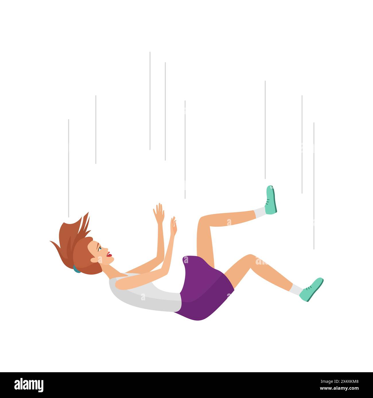 Unhappy woman falling down, female character flying air current vector ...