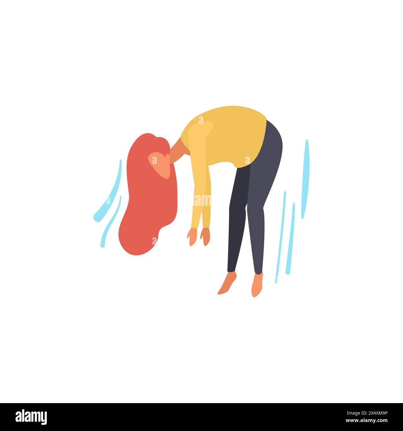 Woman flying in air with hands down pose, female character falling ...