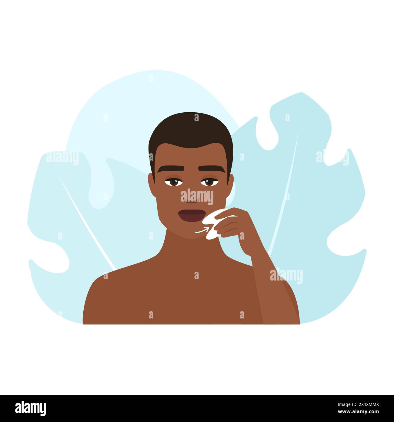 Man facial skin care, young guy massaging chin using gua sha vector ...