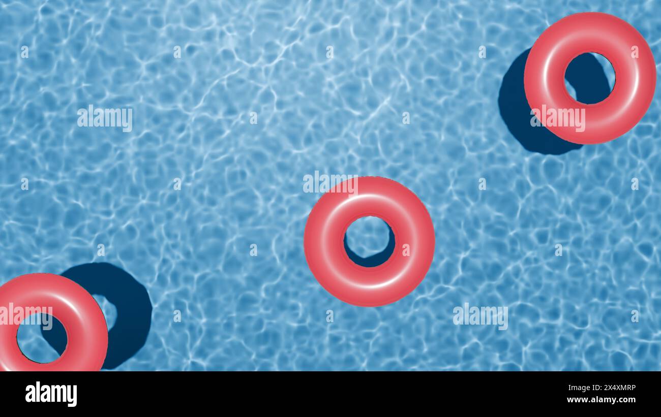 Summer holidays banner. Swimming pool top view. Three red swimming ...