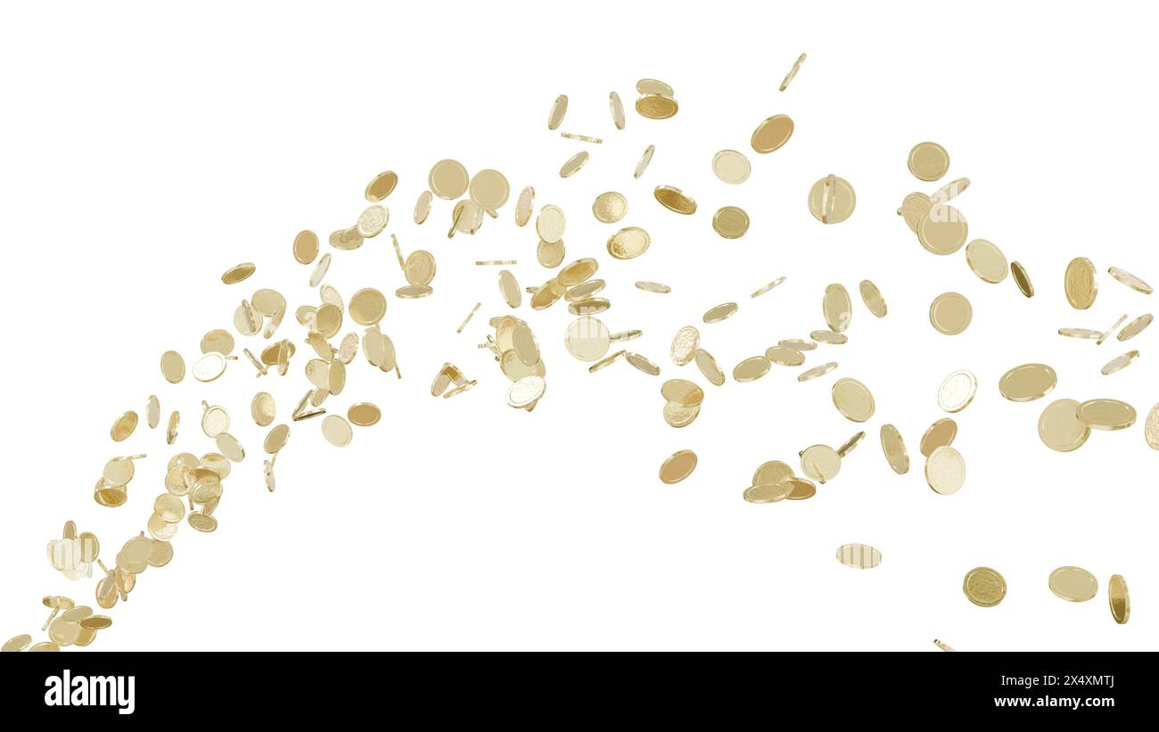 Coins flow from the corner. Fountain of coins on isolate background ...