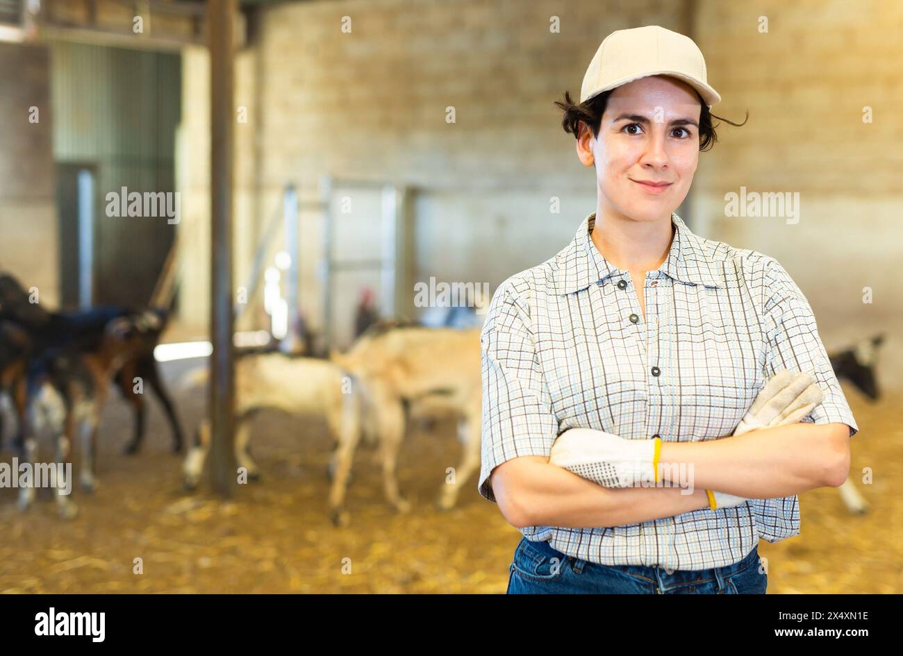 Portrait of latino woman owner of goat farm Stock Photo - Alamy
